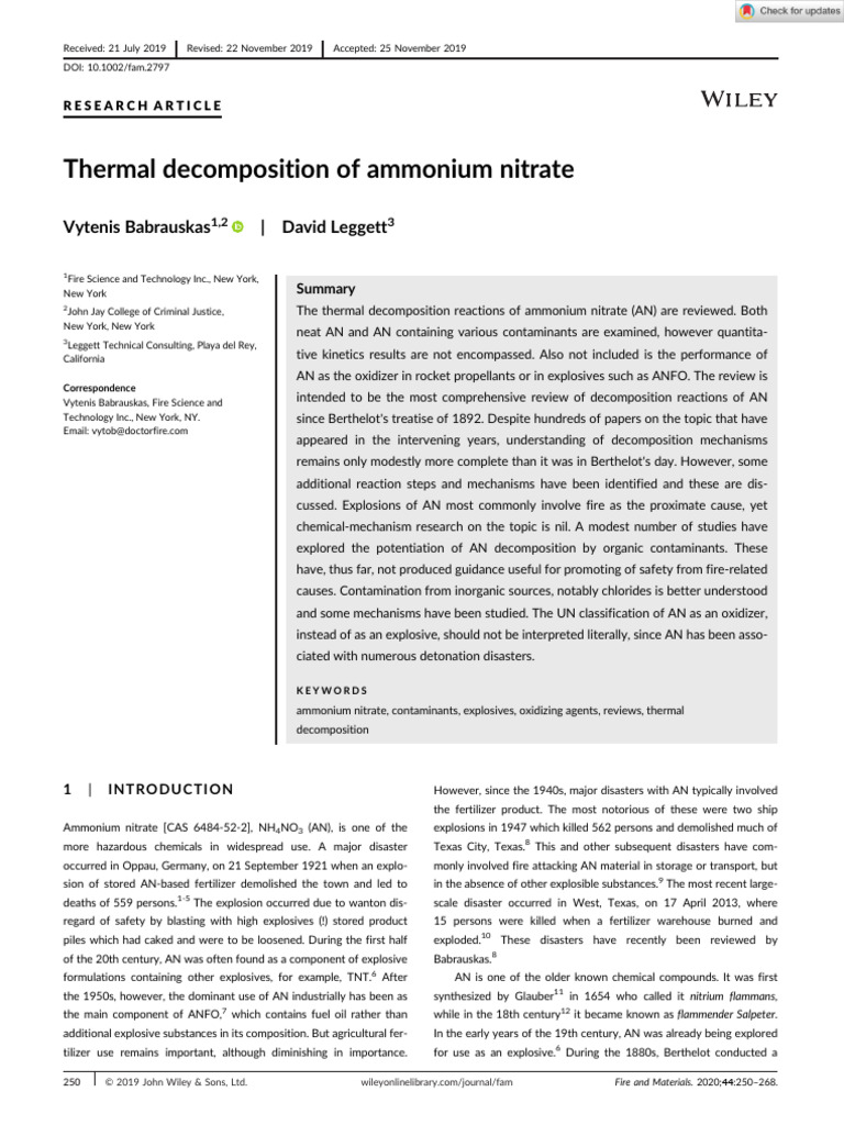 Fire and Materials - 2019 - Babrauskas - Thermal Decomposition of ...