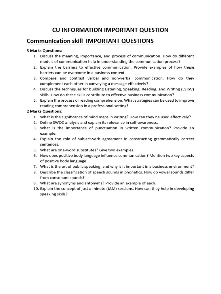 Key Questions on Communication Skills | PDF