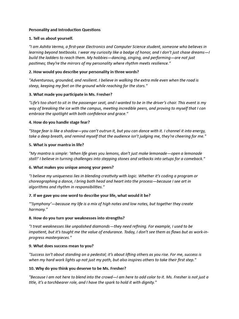 Personality and Introduction Questions | PDF | Leadership | Empathy