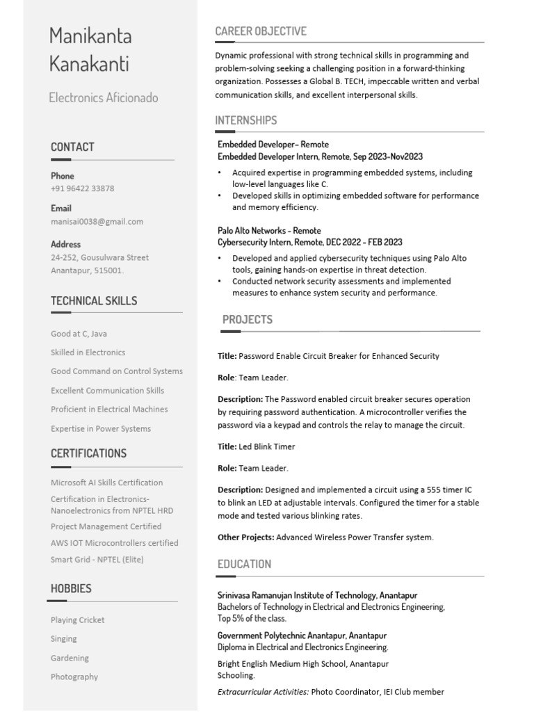 ON CAMPUS ECE RESUME-compressed | PDF | Embedded System | Computer Security