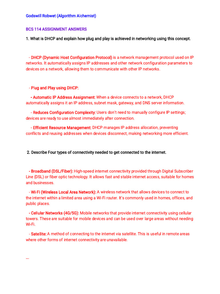 Bcs 114 Assignment - Answers | PDF | Domain Name | Computer Network