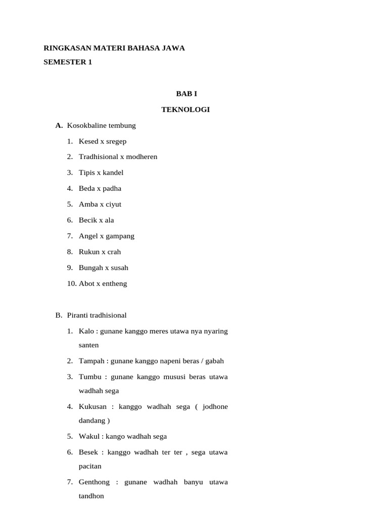 Ringkasan Bahasa Jawa Bab 1 Dan 2 | PDF