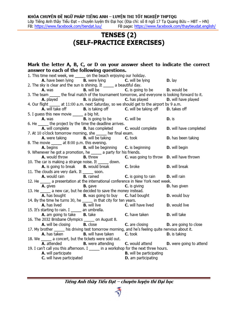 Tenses 2 (Self-Practice Exercises) | PDF