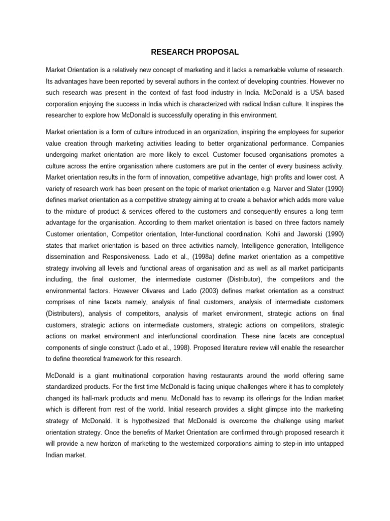 RESEARCH PROPOSAL (Impact of Market Orientation On Business Performance ...