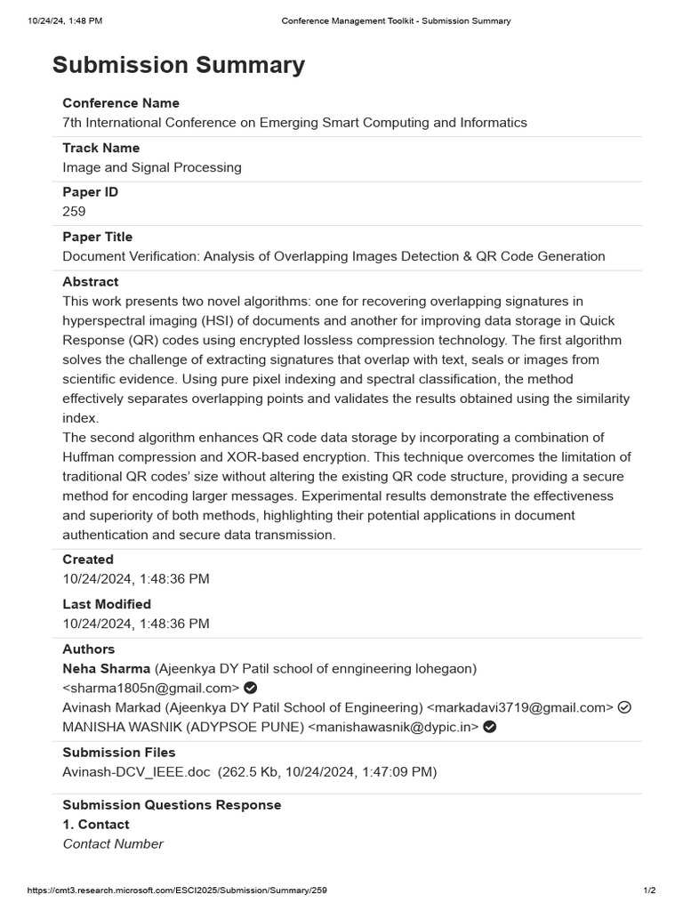 Paper Publication Details Conference Management Toolkit - Submission Summary | PDF | Data ...