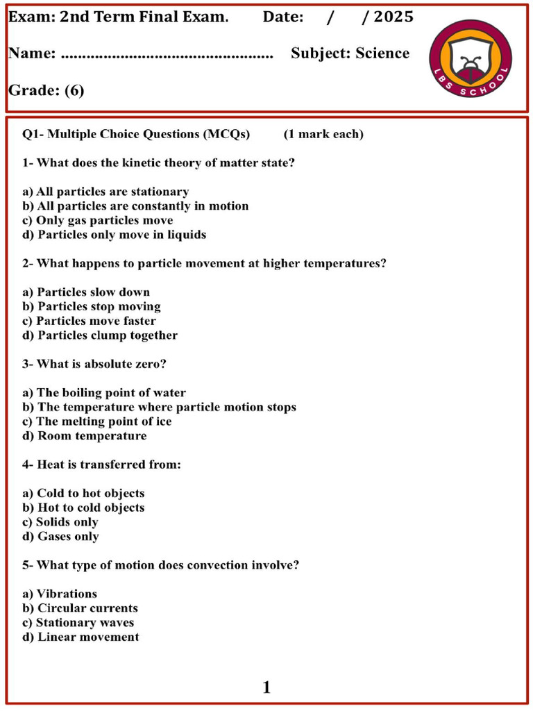 G6 2nd Term Final Exam | PDF