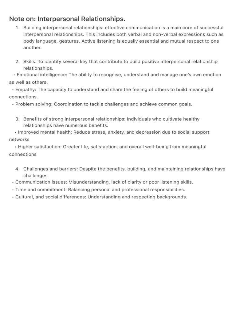 Note On - Interpersonal Relationships. | PDF
