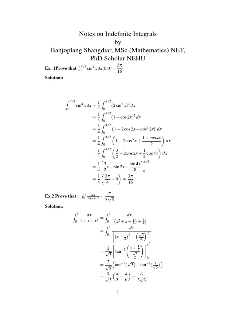 Indefinite Integrals | PDF | Mathematics