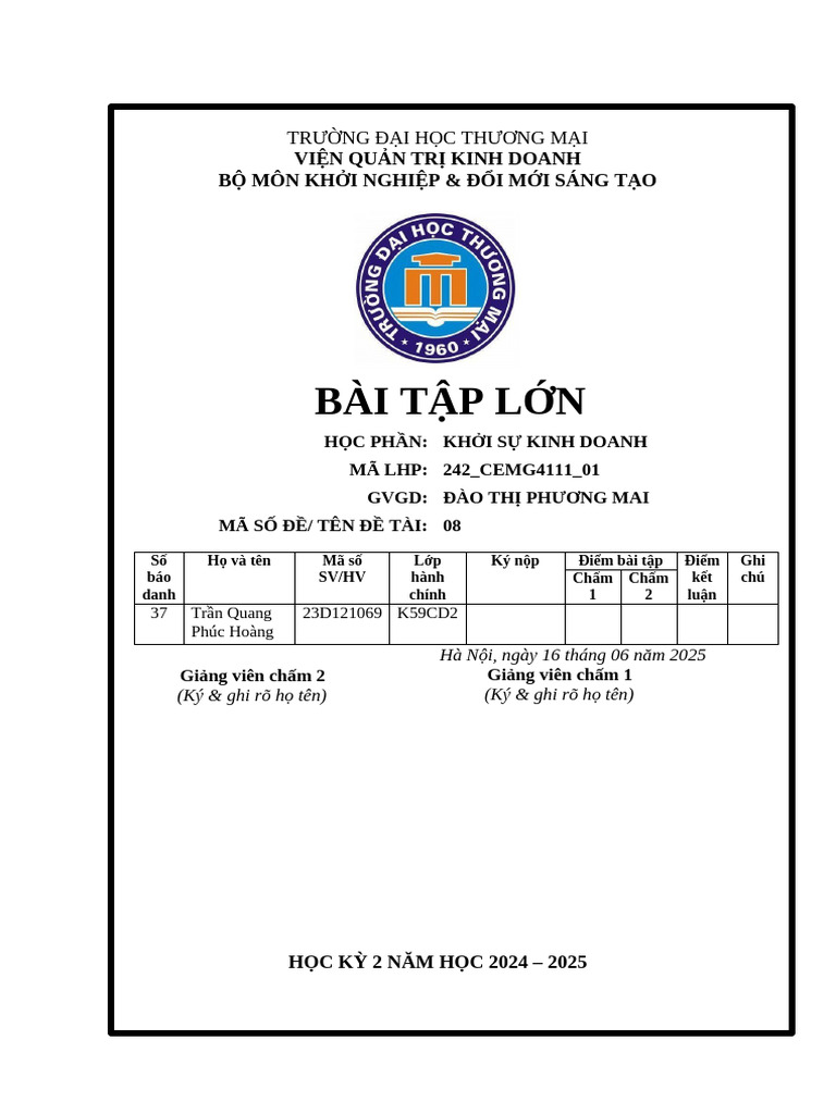 Quy Định Hình Thức Và Bìa BTL | PDF