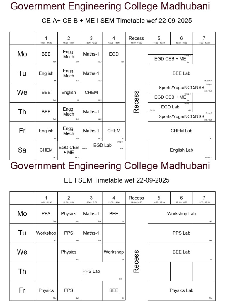 Revised Timetable Wef 22-09-2025 PDF | PDF