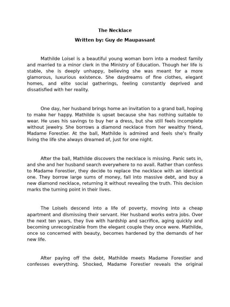 HANDOUT the Necklace Written by Guy de Maupassant | PDF