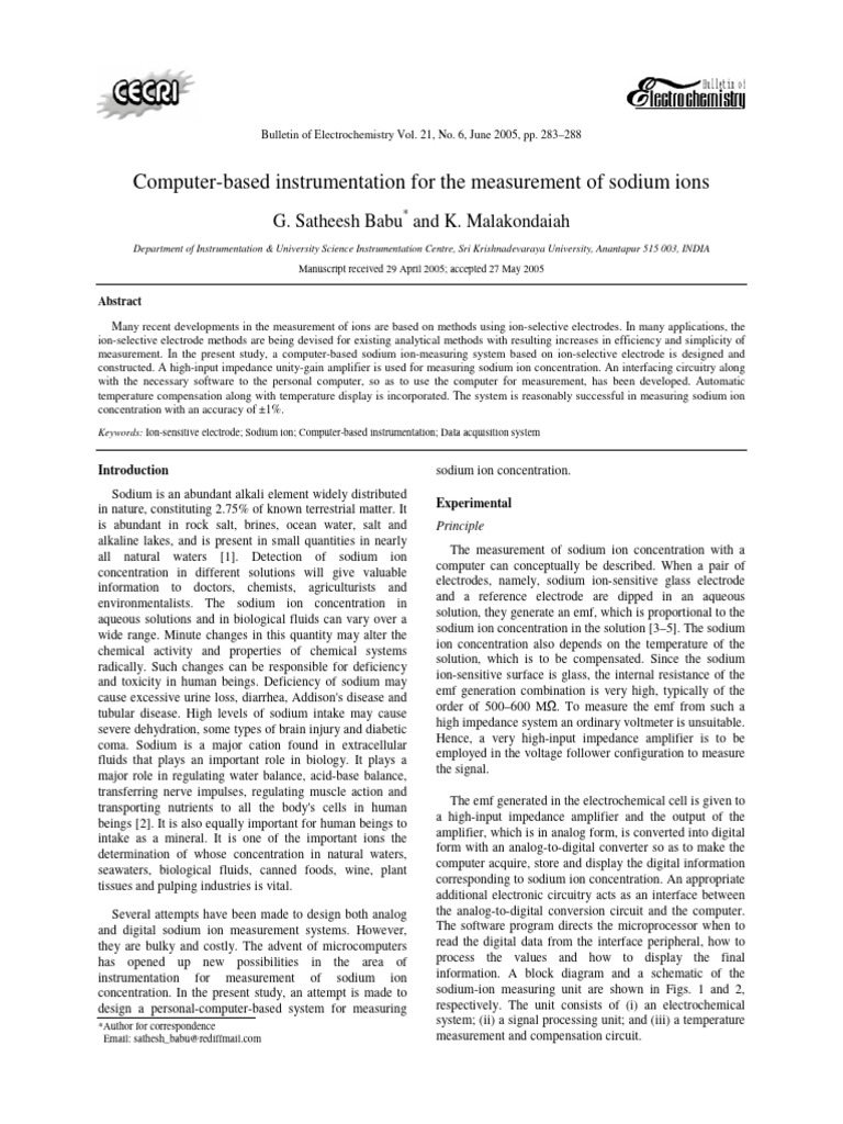 BOE - Computer-Based Instrumentation For The Measurement of Sodium Ions ...