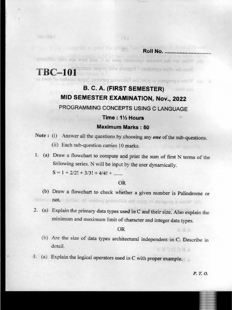 1st Sem Bca Mid Term 2022 | PDF