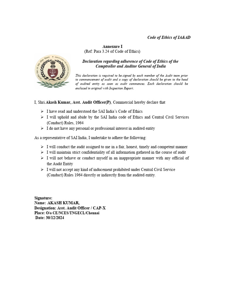 IA&AD Code of Ethics Declaration Form | PDF