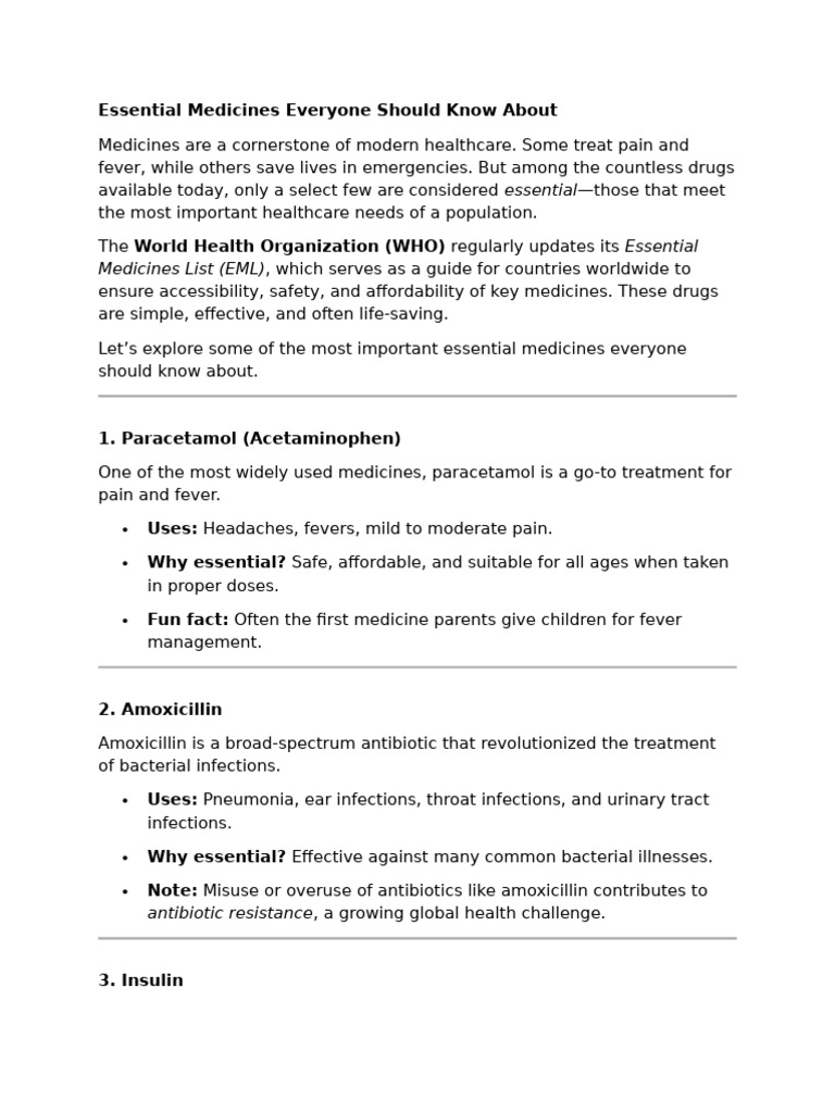 Essential Medicines Everyone Should Know | PDF | Vaccines | Fever