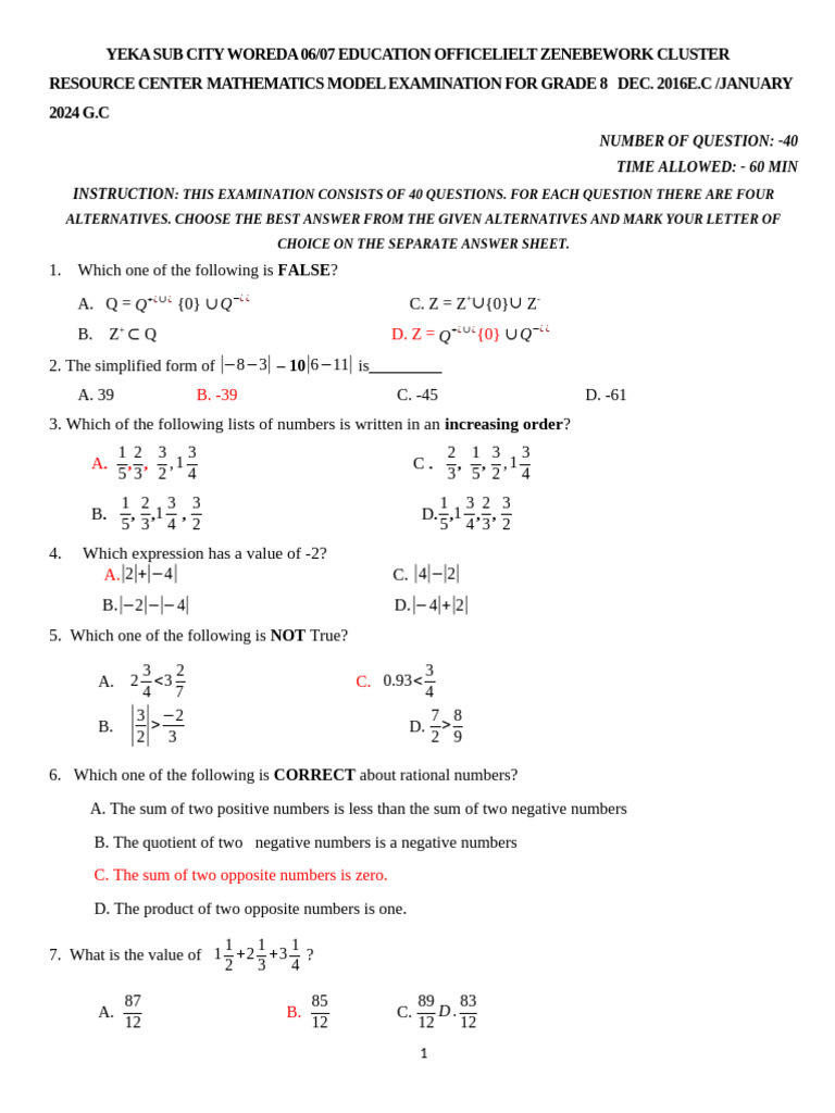 Maths Grade 8 Model 2016 | PDF | Cartesian Coordinate System | Square Root