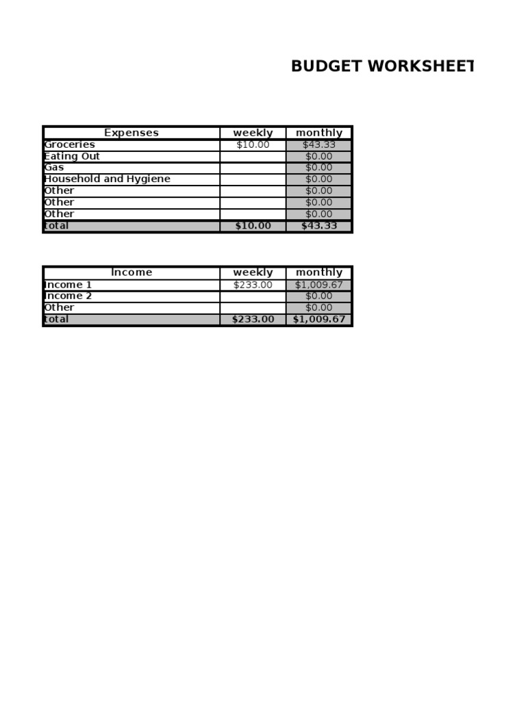 Budget Worksheet for Income and Expenses | PDF