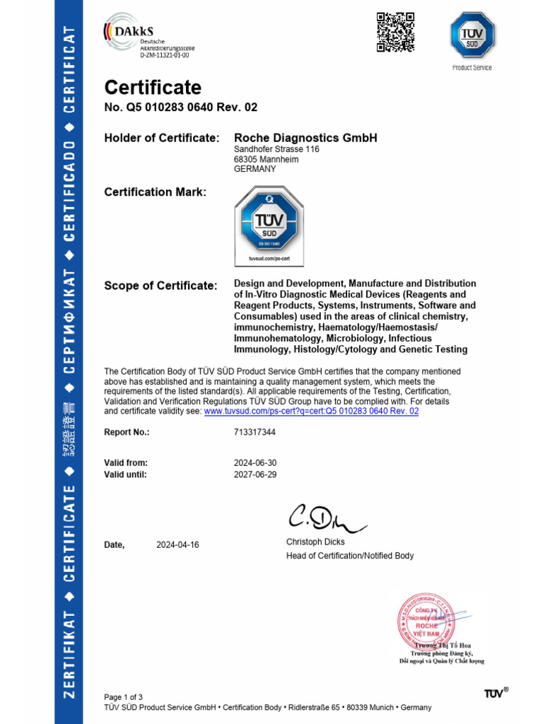 Roche IVD Certification Overview | PDF | Certification | Medical Device