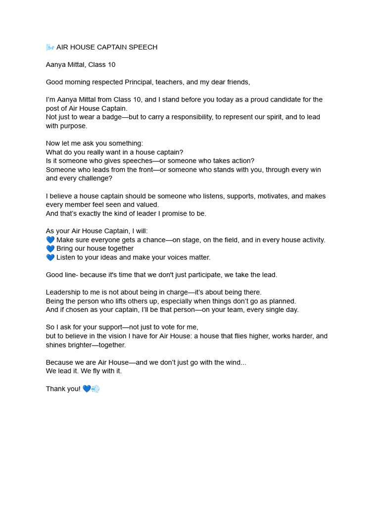 ? Air House Captain Speech | PDF
