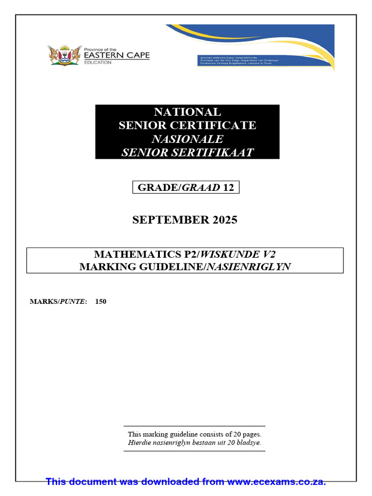Grade 12 Maths P2 Memo Sept 2025 | PDF | Mathematics