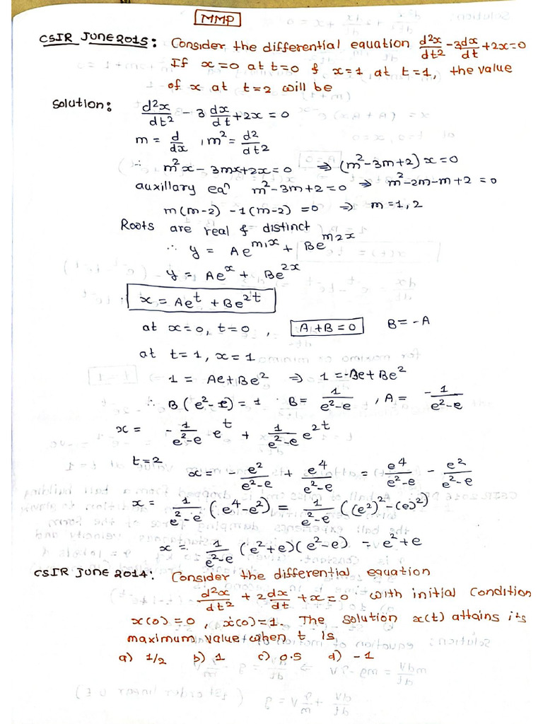 D PHYSICS Differential Equations (PYQ'S Solutions) | PDF
