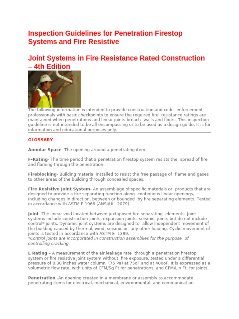 Inspection Guidelines For Penetration Firestop Systems And Fire
