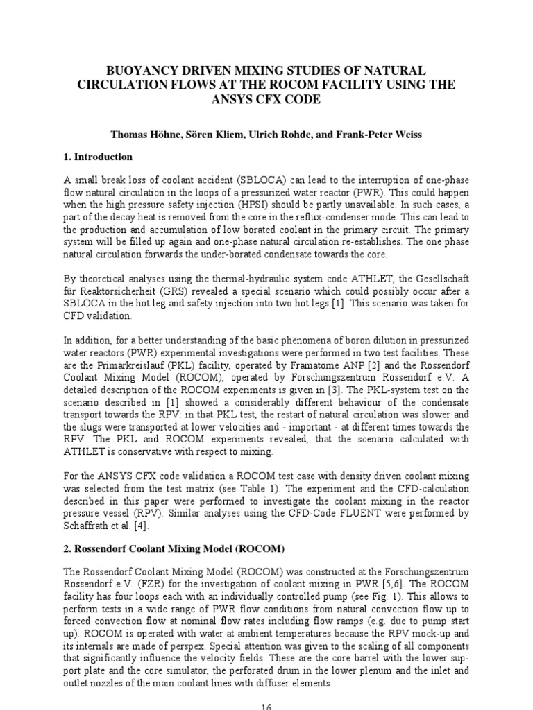 Buoyancy Driven Mixing Studies of Natural Circulation Flows at The Rocom Facility Using The ...