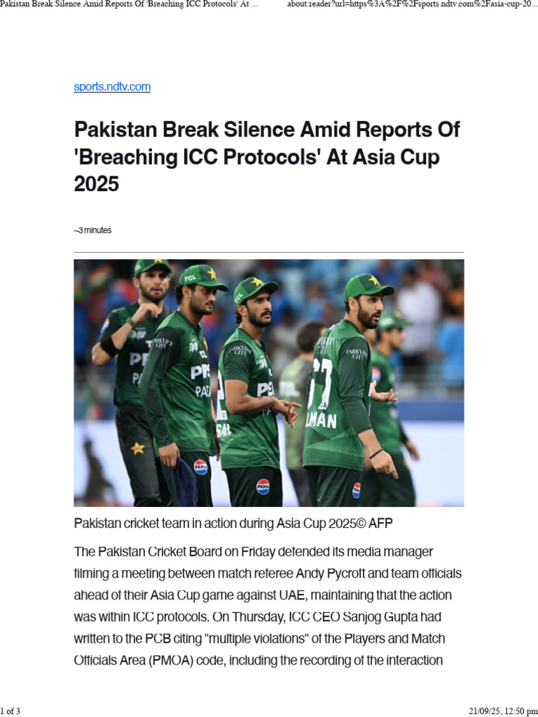 Pakistan Break Silence Amid Reports of 'Breaching ICC Protocols' at ...