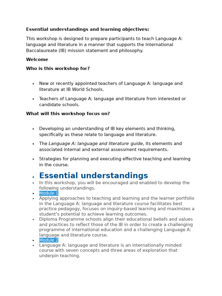 Essential Understandings and Learning Objectives | PDF | Educational ...