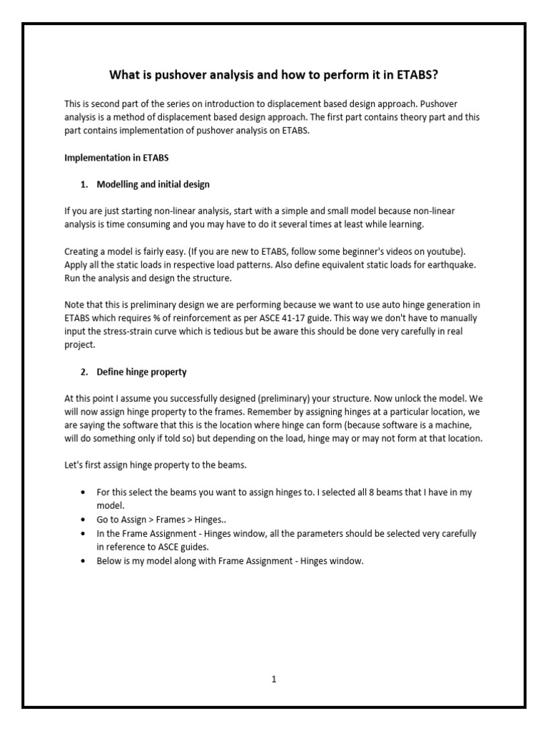 05 What Is Pushover Analysis and How To Perform It in ETABS | PDF | Beam (Structure) | Bending