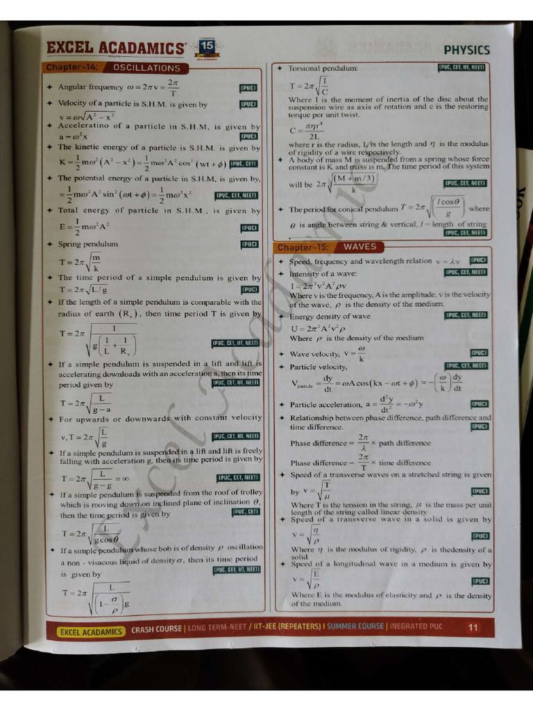 Physics Oscillation and Waves Short Notes | PDF