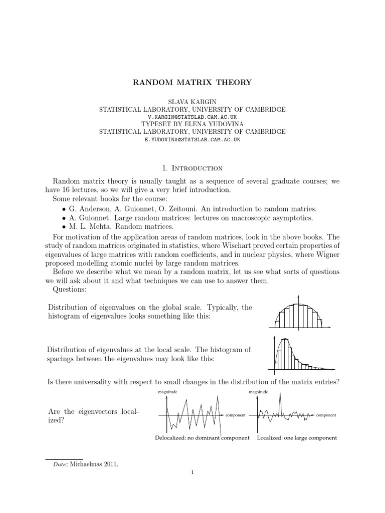 Random Matrices Pdf Eigenvalues And Eigenvectors Matrix Mathematics