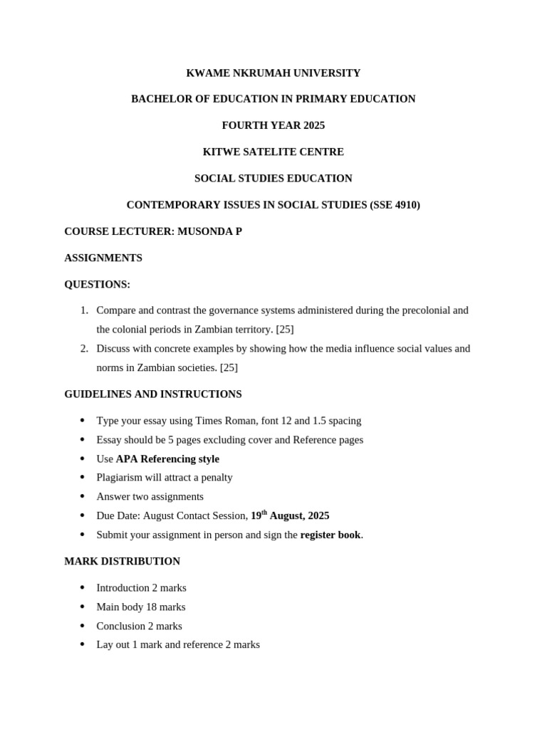 Fourth Year Assignments 2025 | PDF