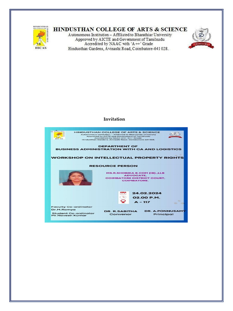 IPR Workshop by Business Administration Department | PDF