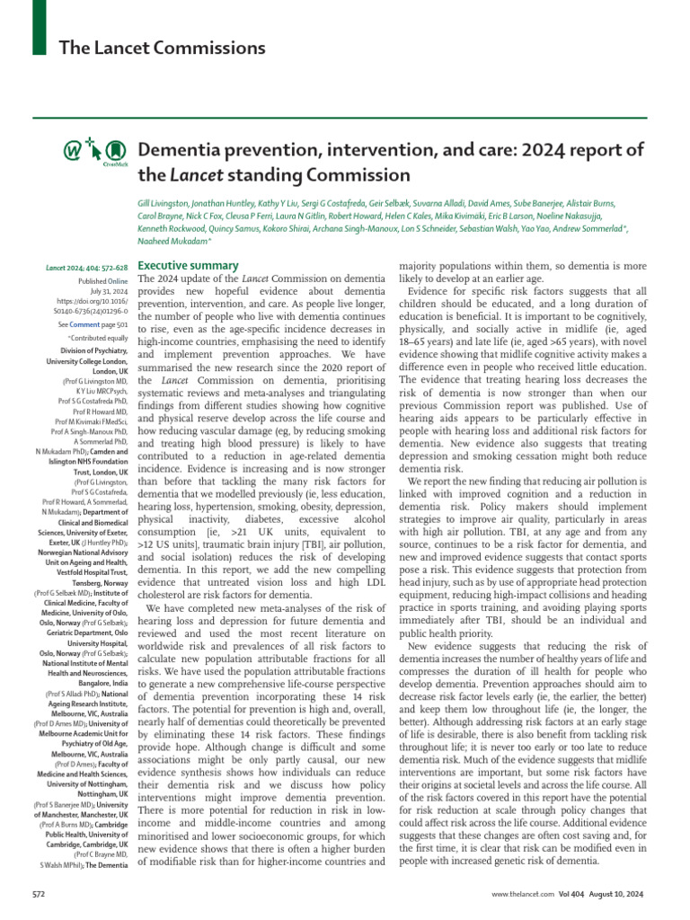 2024 Lancet Report on Dementia Care | PDF