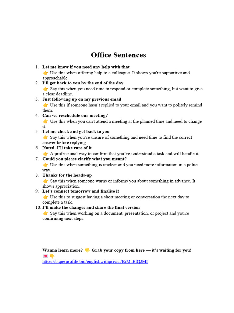 10 Office Sentences | PDF