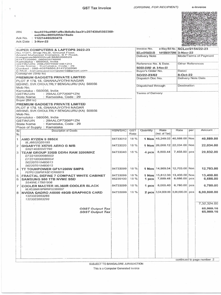 GST Tax Invoice for Computer Purchase | PDF