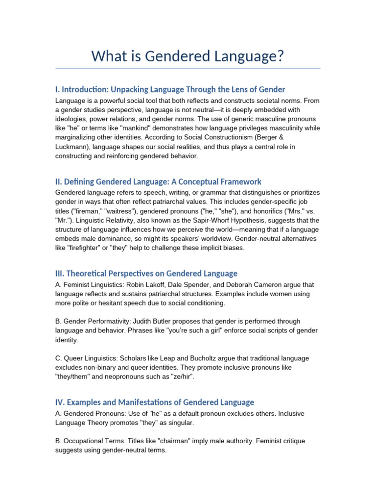 Gendered Language Handout | PDF | Gender | Gender Studies
