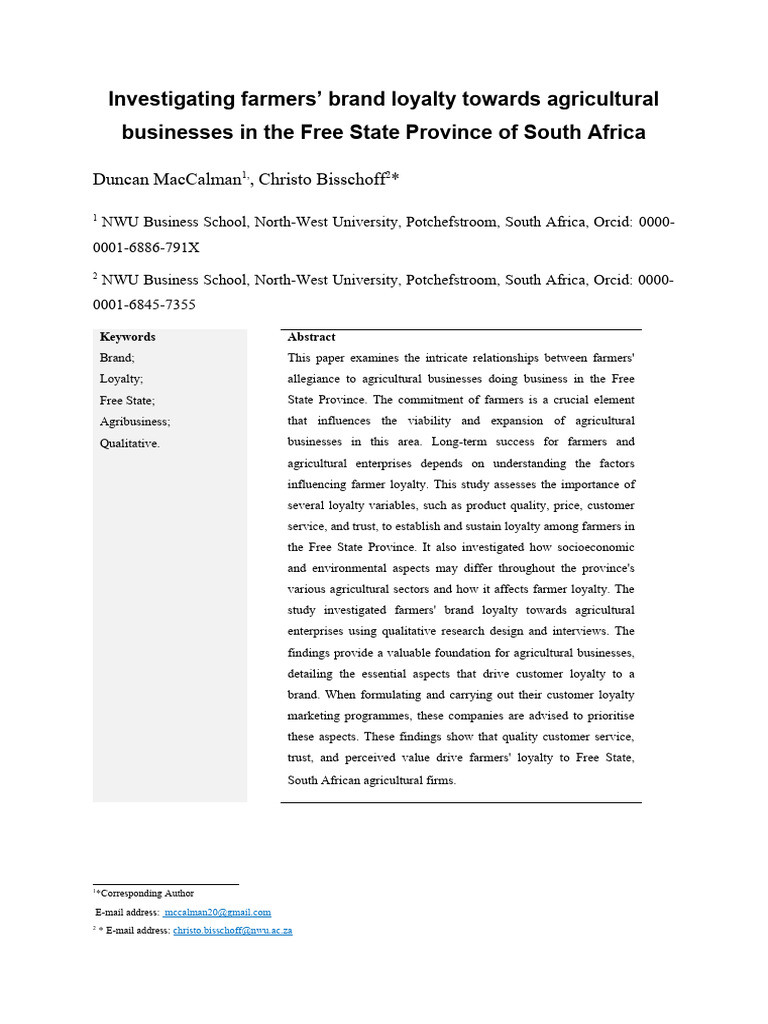 Farmers' Brand Loyalty in Free State Agribusiness | PDF | Brand ...