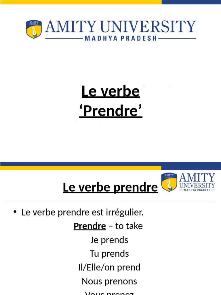 Conjugaison du verbe "prendre" | PDF
