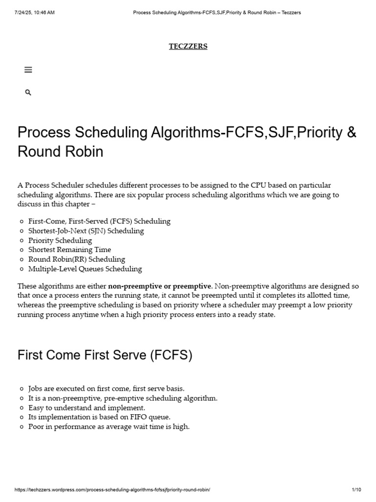U-2 Process Scheduling Algorithms-FCFS, SJF, Priority & Round Robin | PDF | Scheduling ...