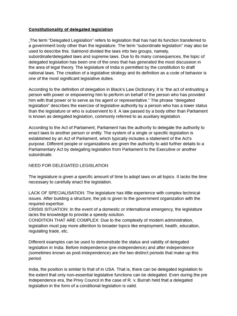 Constitutionality of Delegated Legislation | PDF | Legislature | Parliament