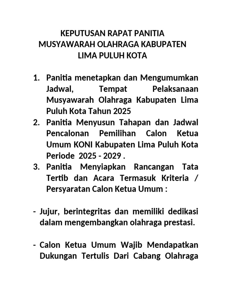 Keputusan Rapat Panitia Musyorkab | PDF