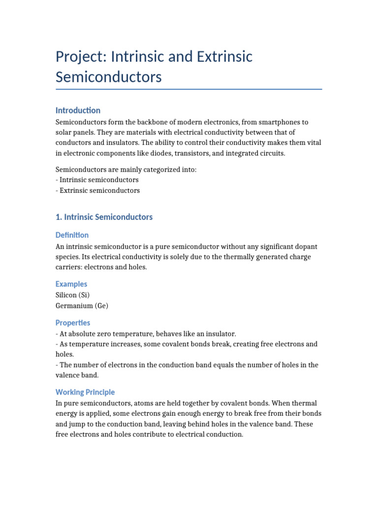 Intrinsic and Extrinsic Semiconductors Project | PDF | Semiconductors | Doping (Semiconductor)