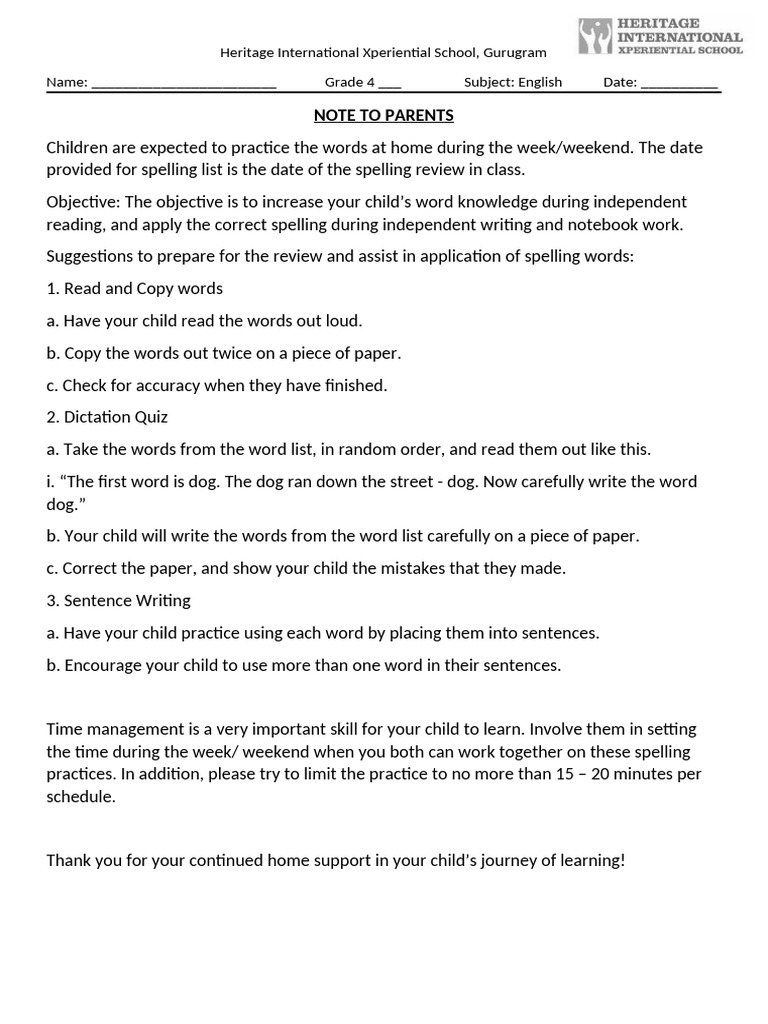 Spelling List 1 G4 August'22 | PDF