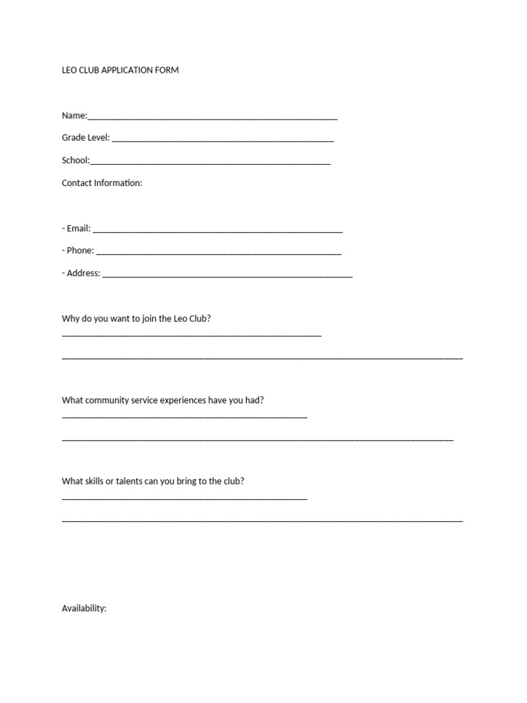 Leo Club Application Form | PDF