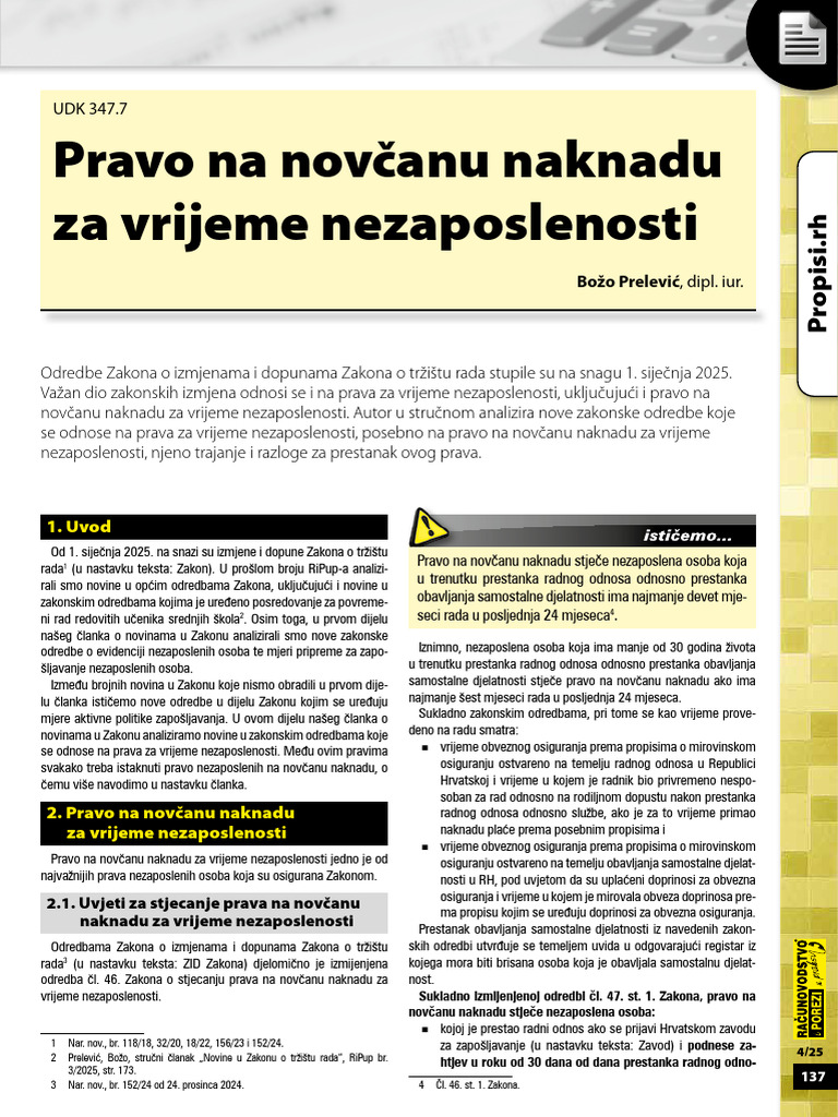 16 Propisi - Novcana Naknada Za Nezaposlene | PDF