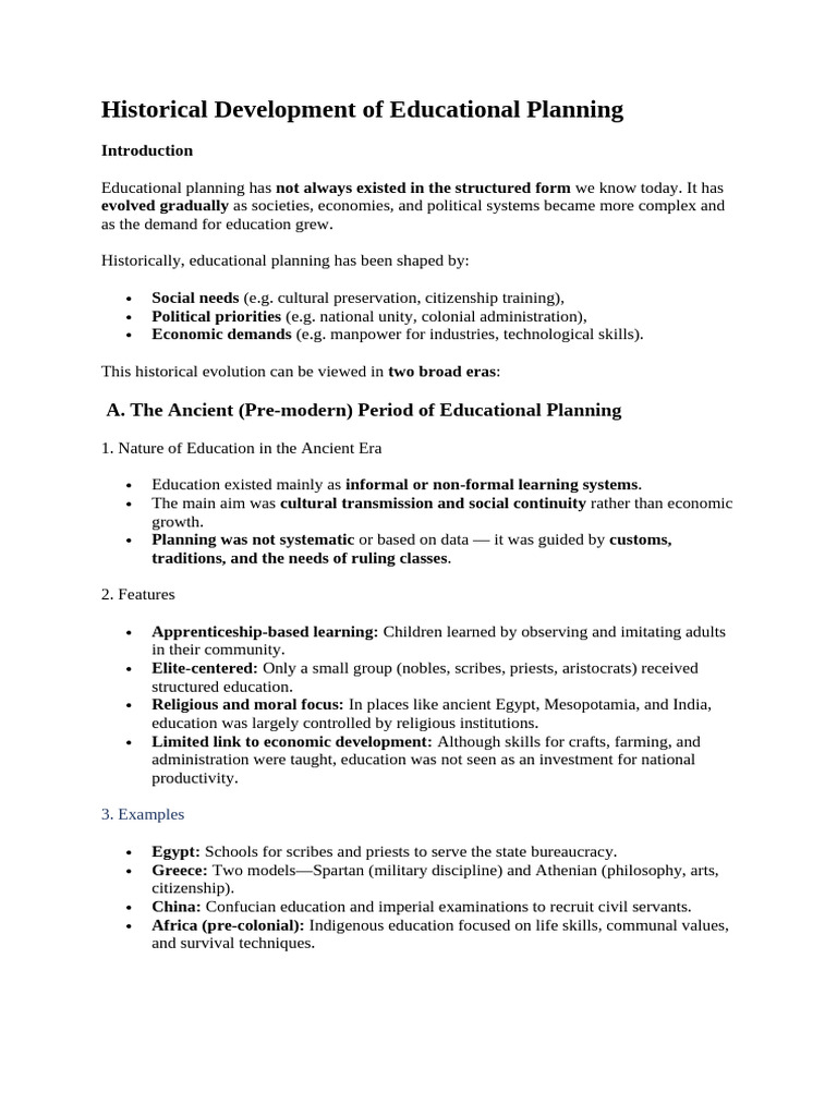 Evolution of Educational Planning History | PDF | Economics | Economies
