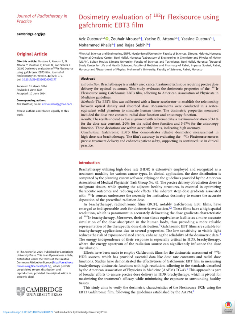 Dosimetry Evaluation of 192 Ir Flexisource Using G | PDF | Dosimetry ...