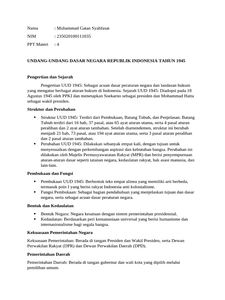 Sejarah dan Struktur UUD 1945 Indonesia | PDF